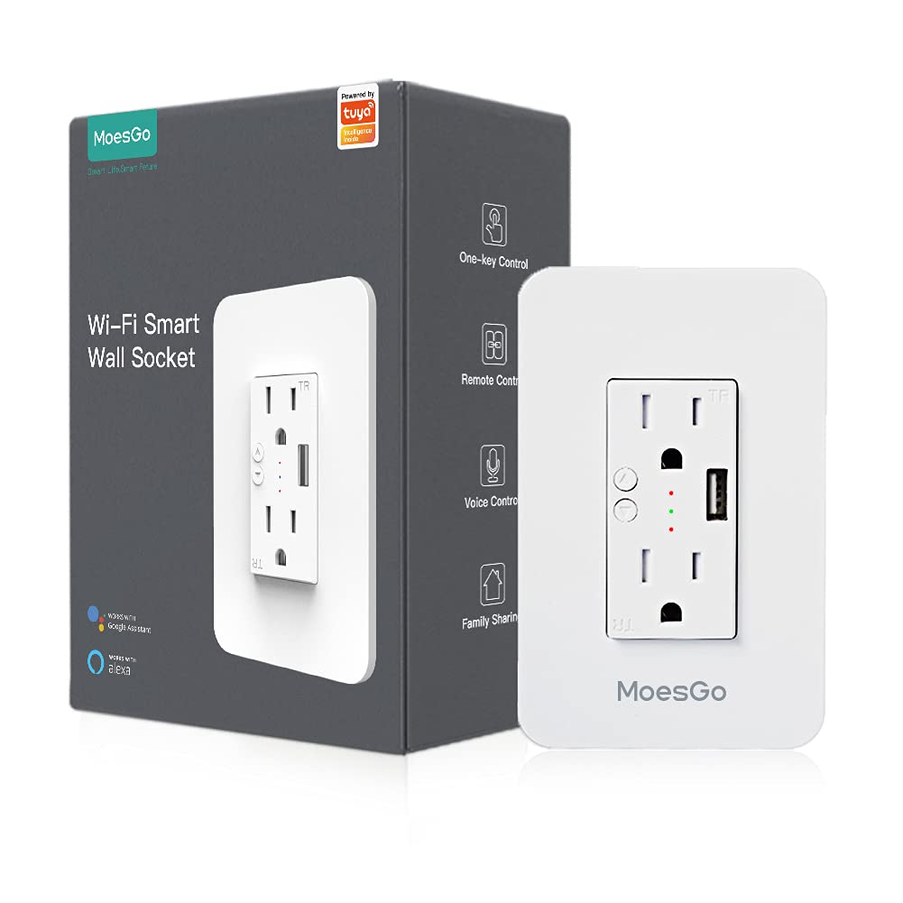 MoesGo Smart Power Wall Outlet with USB, WiFi Socket with 2 Plug ...