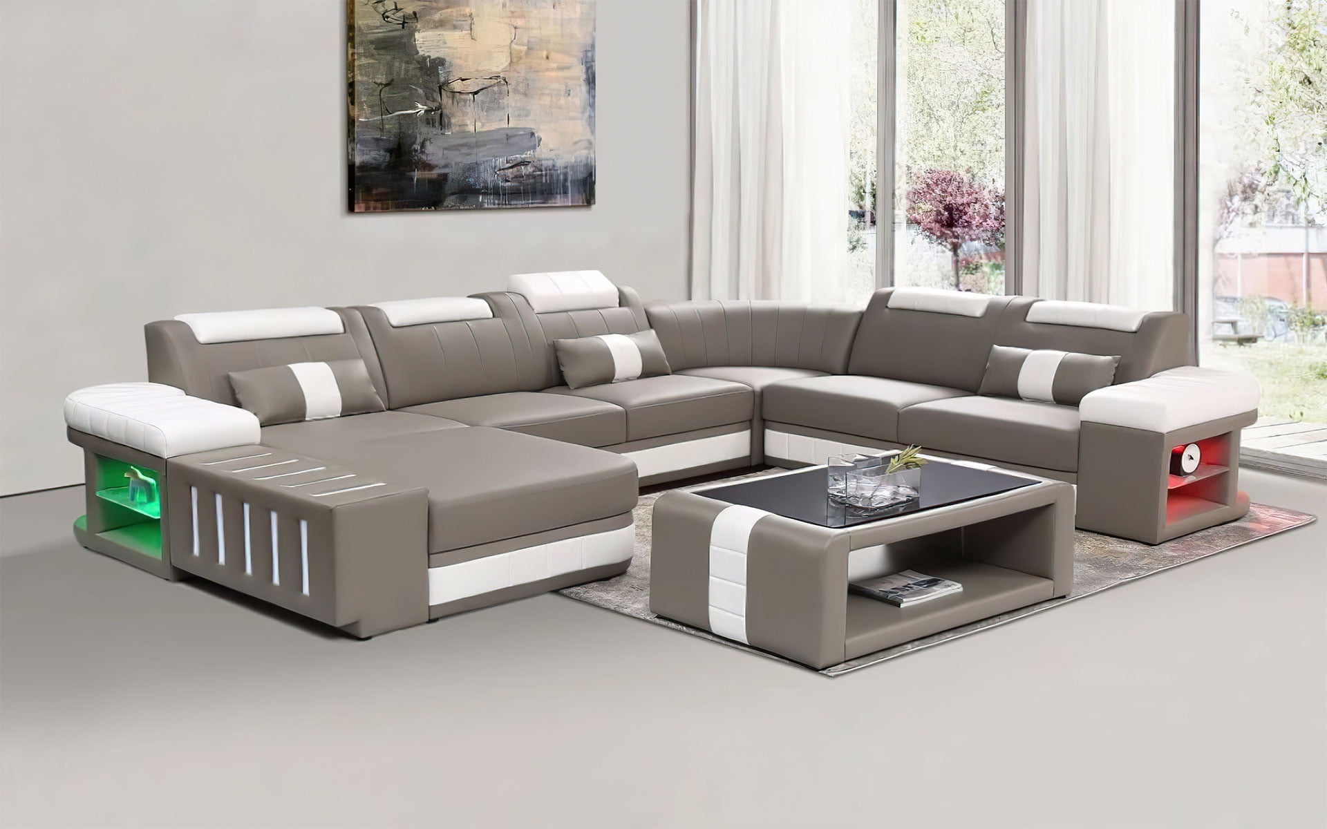 Mofit Home, Angelas Leather Sectional with LED Light, Adjustable ...