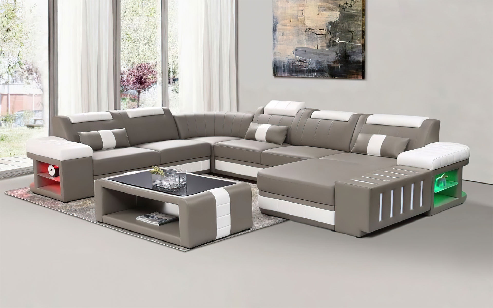 Mofit Home, Angelas Leather Sectional with LED Light, Adjustable ...