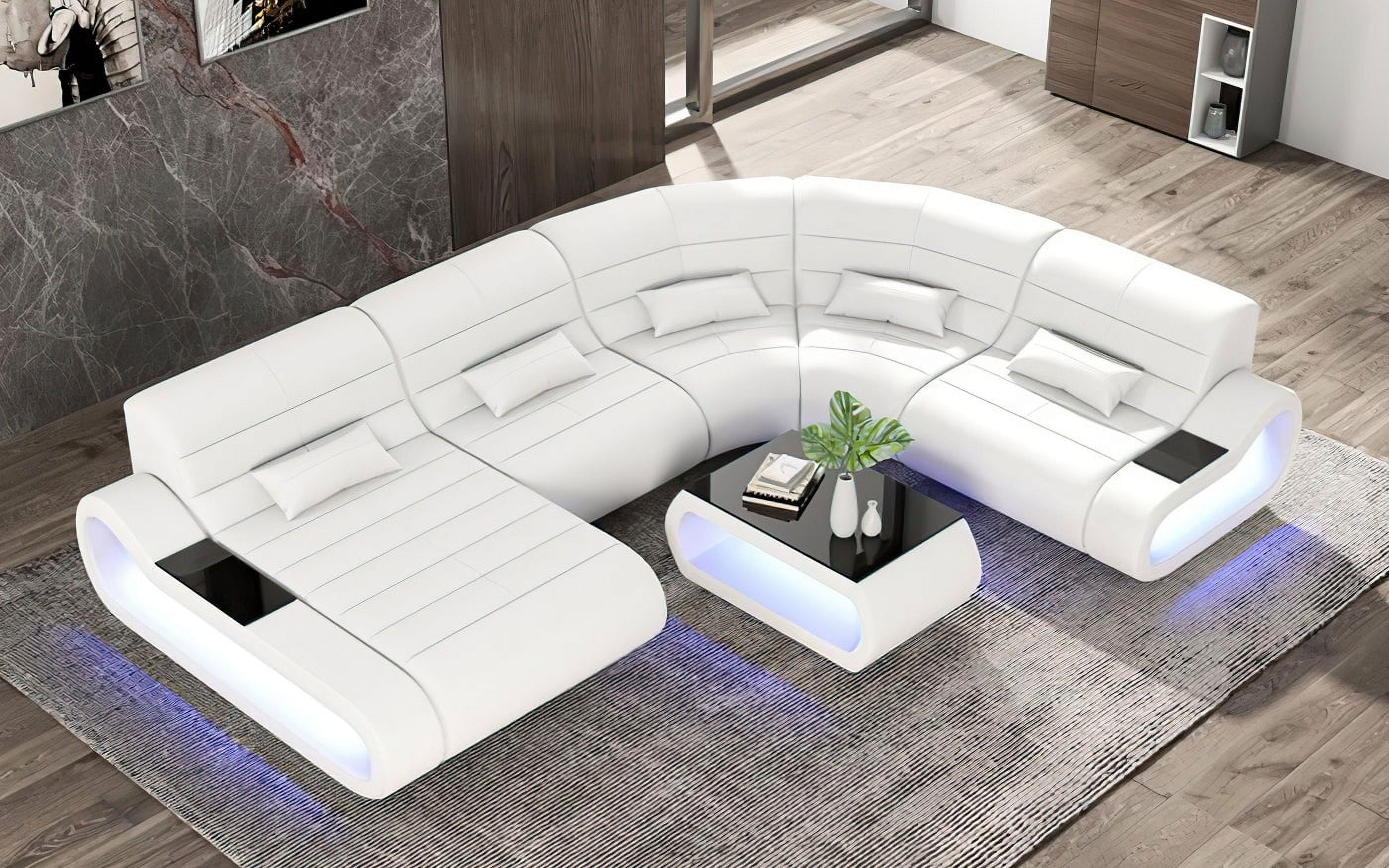 MofitHome, Catina White Leather L-Shaped Sofa, LED-lit Storage, Multi ...
