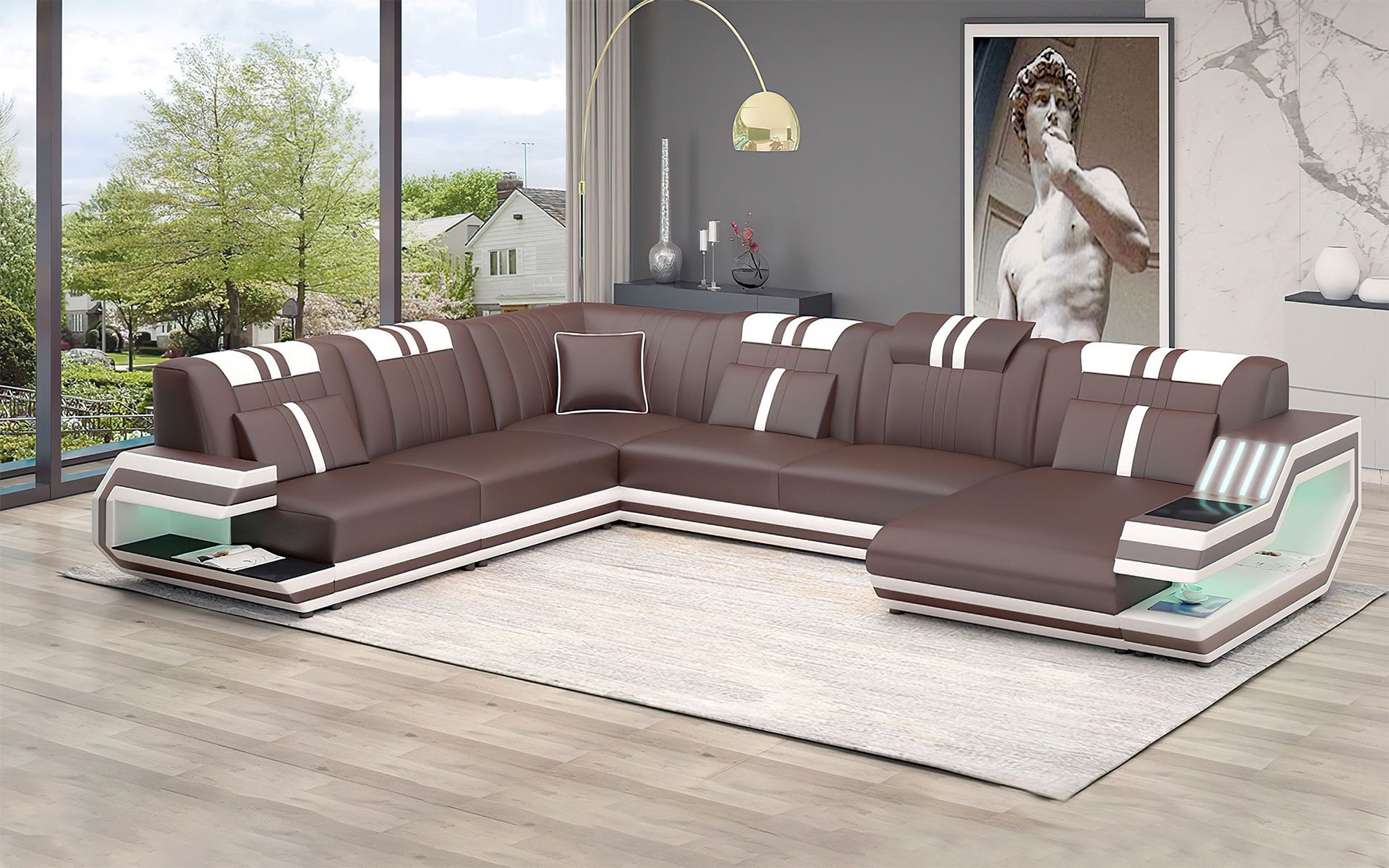 Mofit Home,Celine Leather Sectional with LED Light, Black Red ...