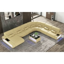 Mofit Home,Pluto Leather Sectional with Adjustable Headrest, LED Light, Storage Spaces -Top ...