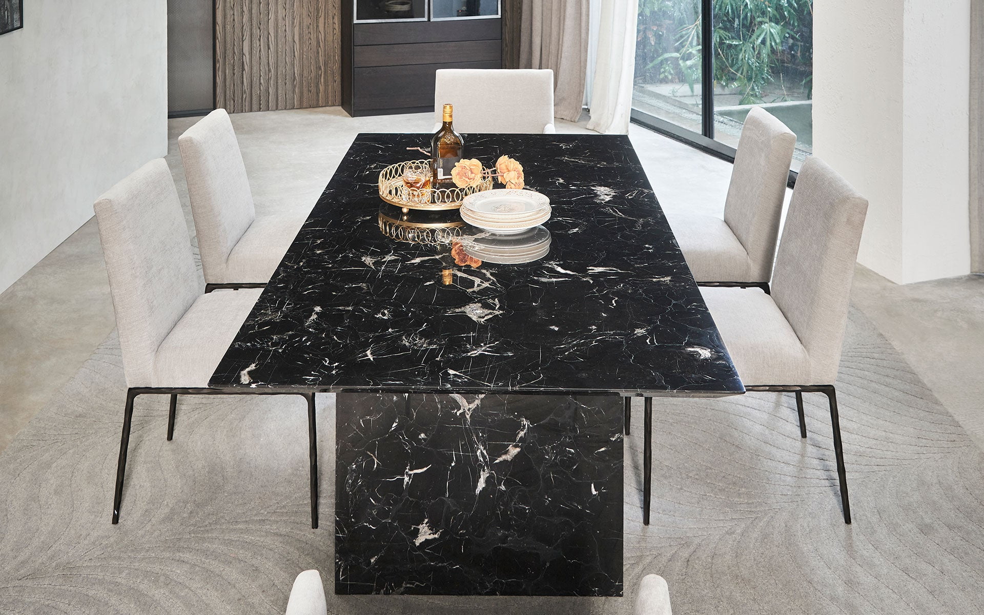 Mofit Home Marquina Black Marble Dining Table, 1pc, Modern, Elegant ...