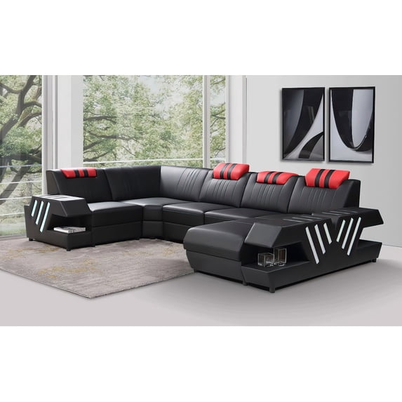 Mofit Home,Pluto Leather Sectional with Adjustable Headrest, LED Light ...