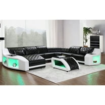 Mofit Home,Pluto Leather Sectional with Adjustable Headrest, LED Light ...