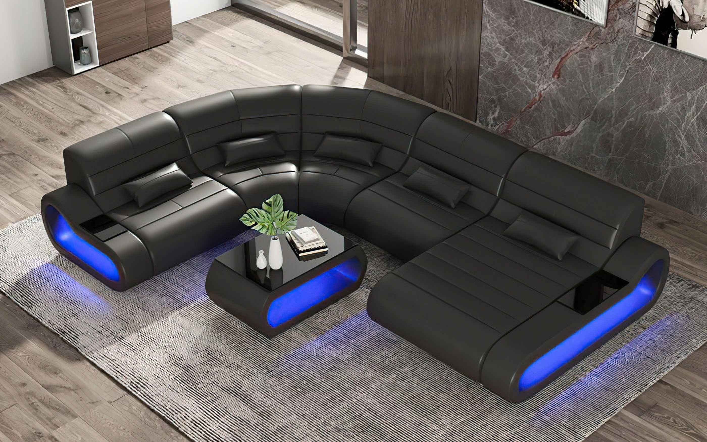 MofitHome, Catina Leather Curve Shape Sectional, Living Room, Black ...