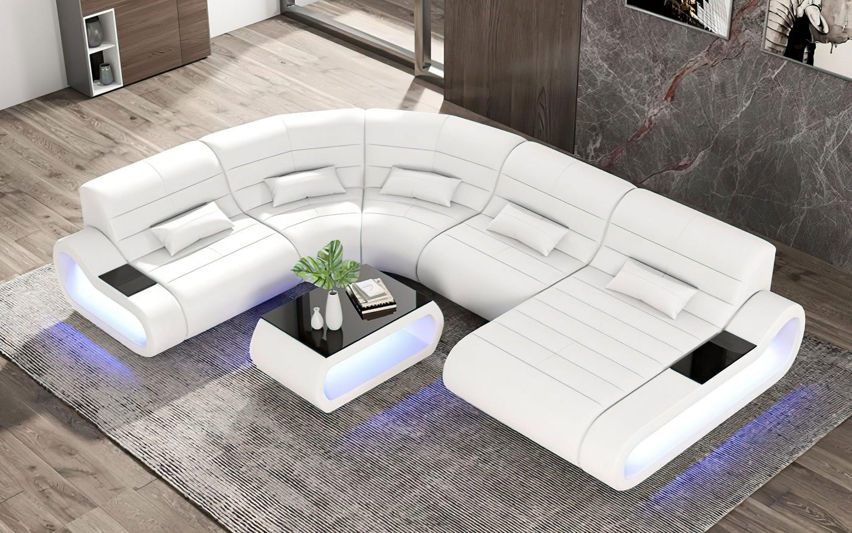 MofitHome, Catina Leather Curve Shape Sectional, Living Room, White ...