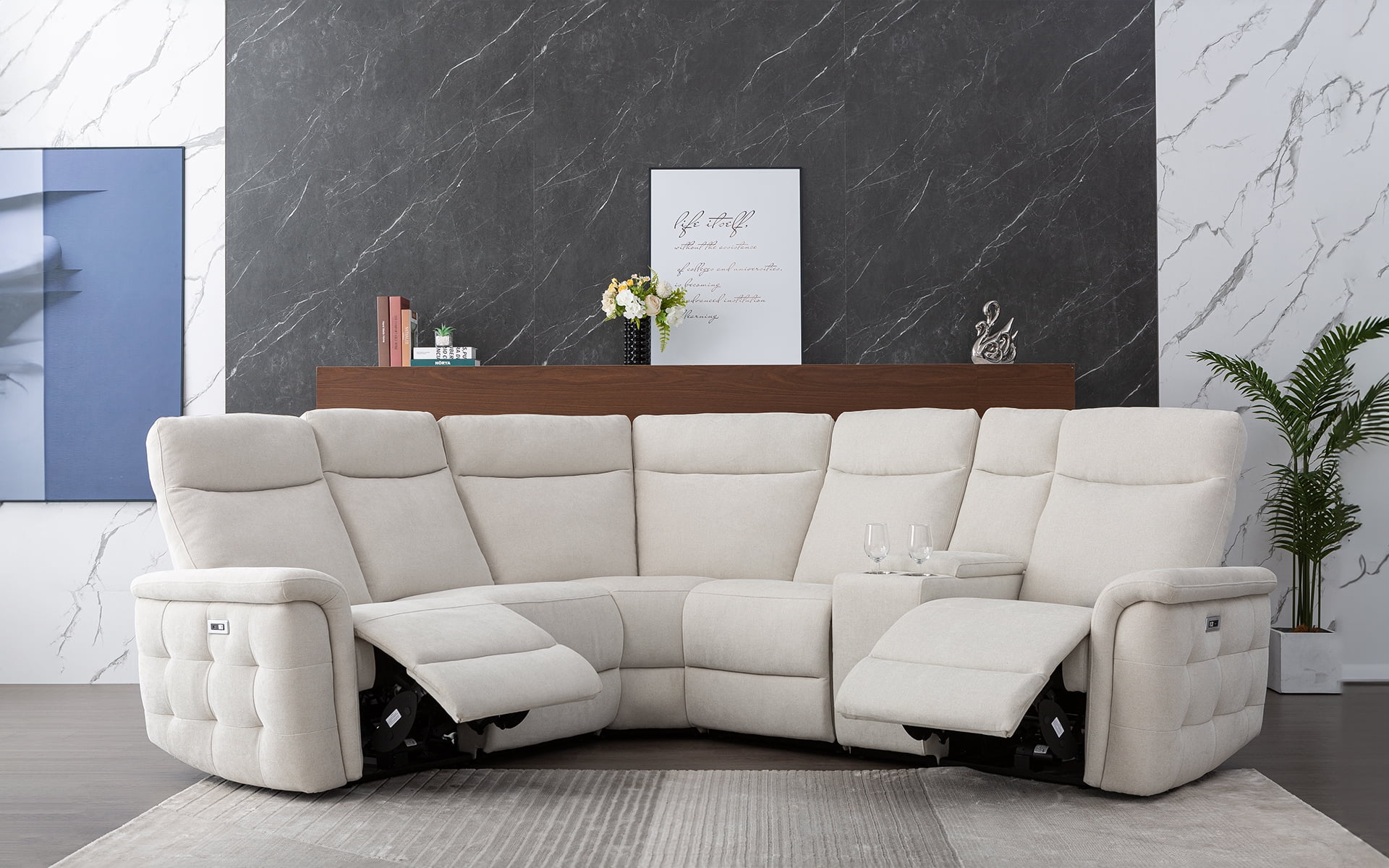 MofitHome, Vanguard Modern Reclining Sectional, Living Room, Beige ...