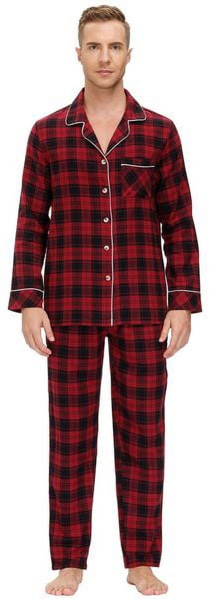 Mofiz Mens Long Pajama Set Plaid Plaid Sleepwear Cotton Button Down PJ Set 58 M-2XL - Walmart.com