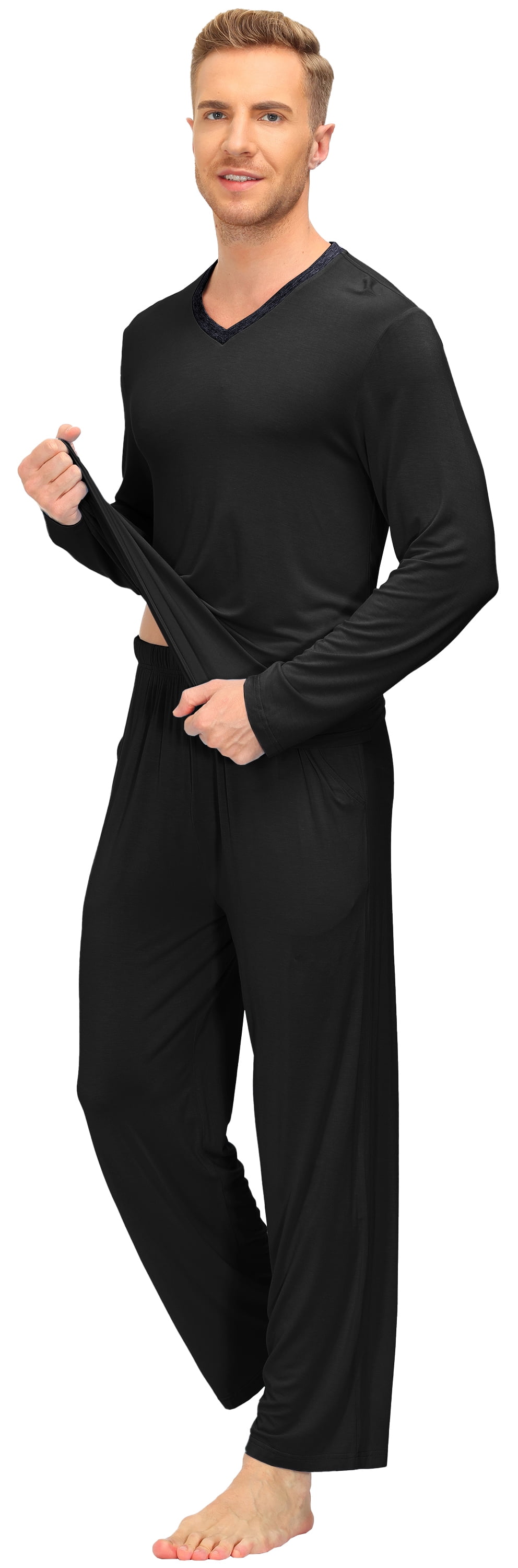 MoFiz Mens Pajamas Set Cozy Long Sleeve Sleepwear Color Black, Size M-2XL - Walmart.com