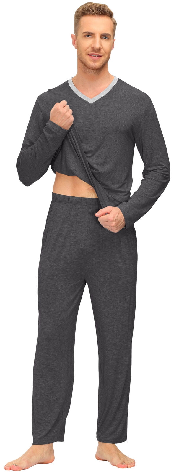 MoFiz Mens Pajamas Set Cozy Long Sleeve Sleepwear Color Dark Gary, Size ...