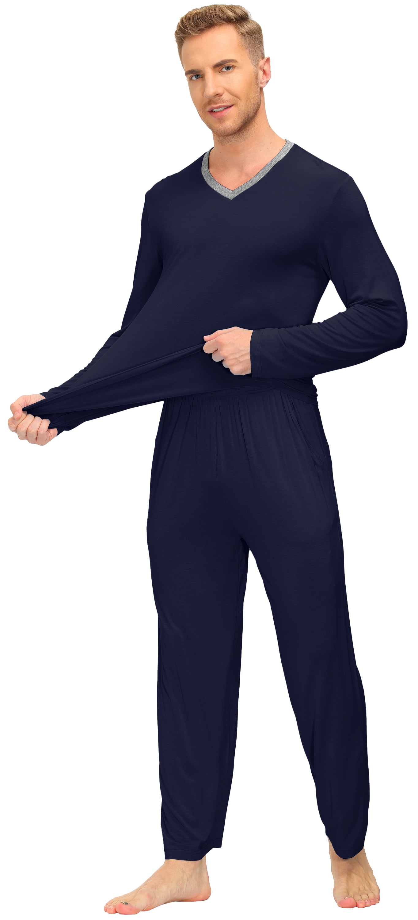 MoFiz Mens Pajamas Set Cozy Long Sleeve Sleepwear Color Navy Blue, Size M-2XL - Walmart.com