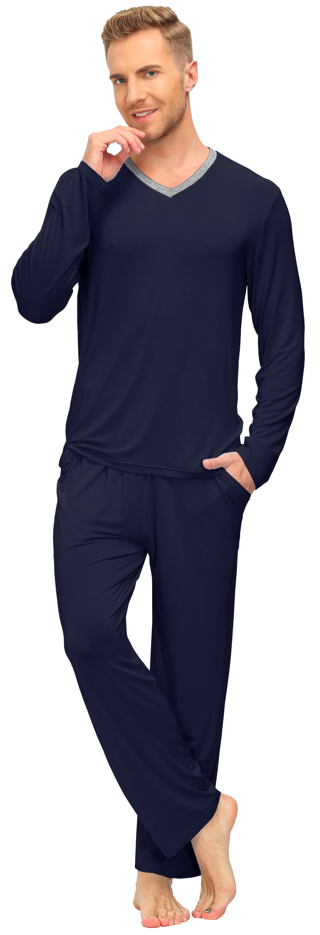 MoFiz Mens Pajamas Set Cozy Long Sleeve Sleepwear Color Navy blue, Size M-2XL - Walmart.com