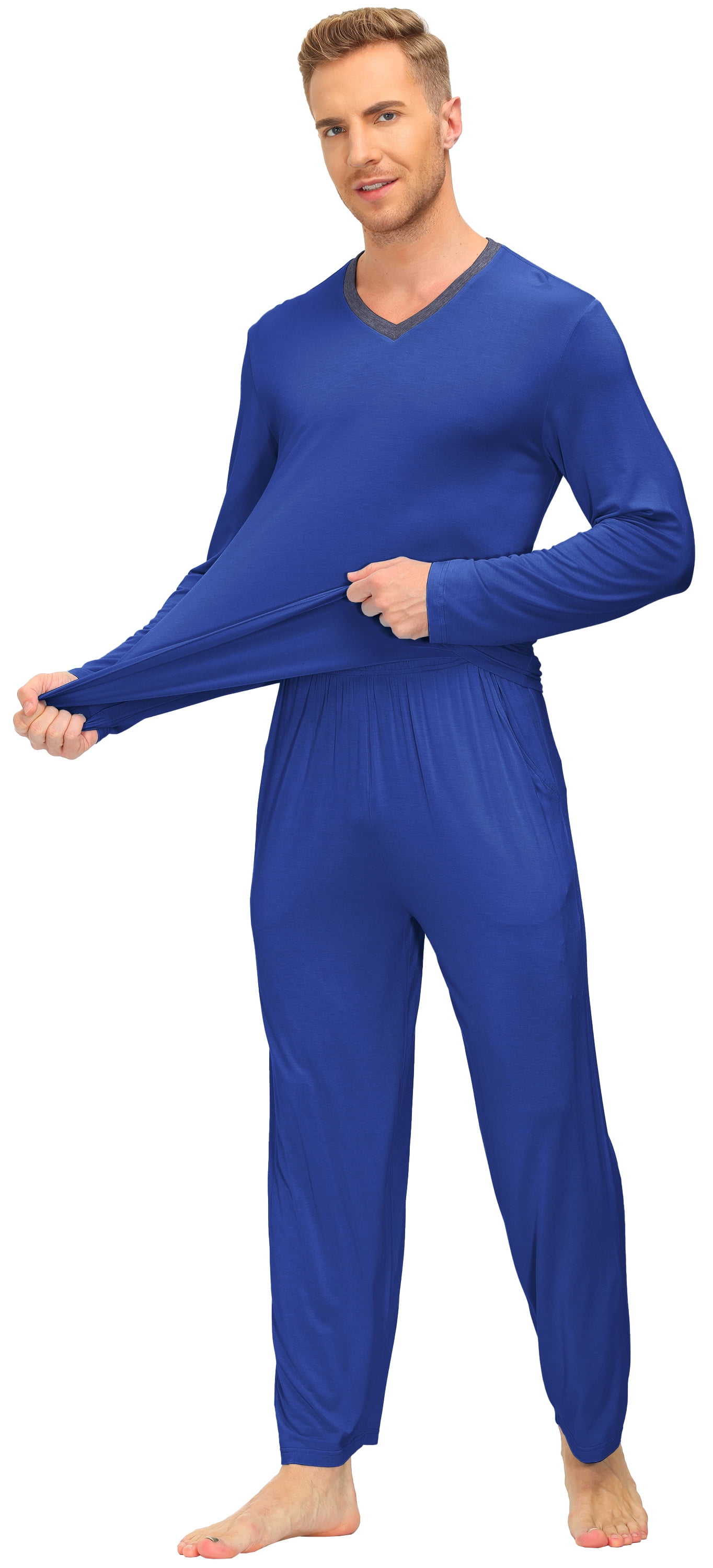 Mofiz Mens Pajamas Set Cozy Long Sleeve Sleepwear Color Sky blue, Size ...