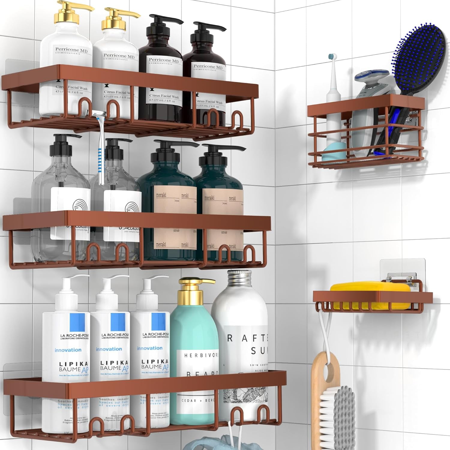 Moforoco Adhesive Shower Caddy Organizer Shelves Rack - 5 Pack Corner ...