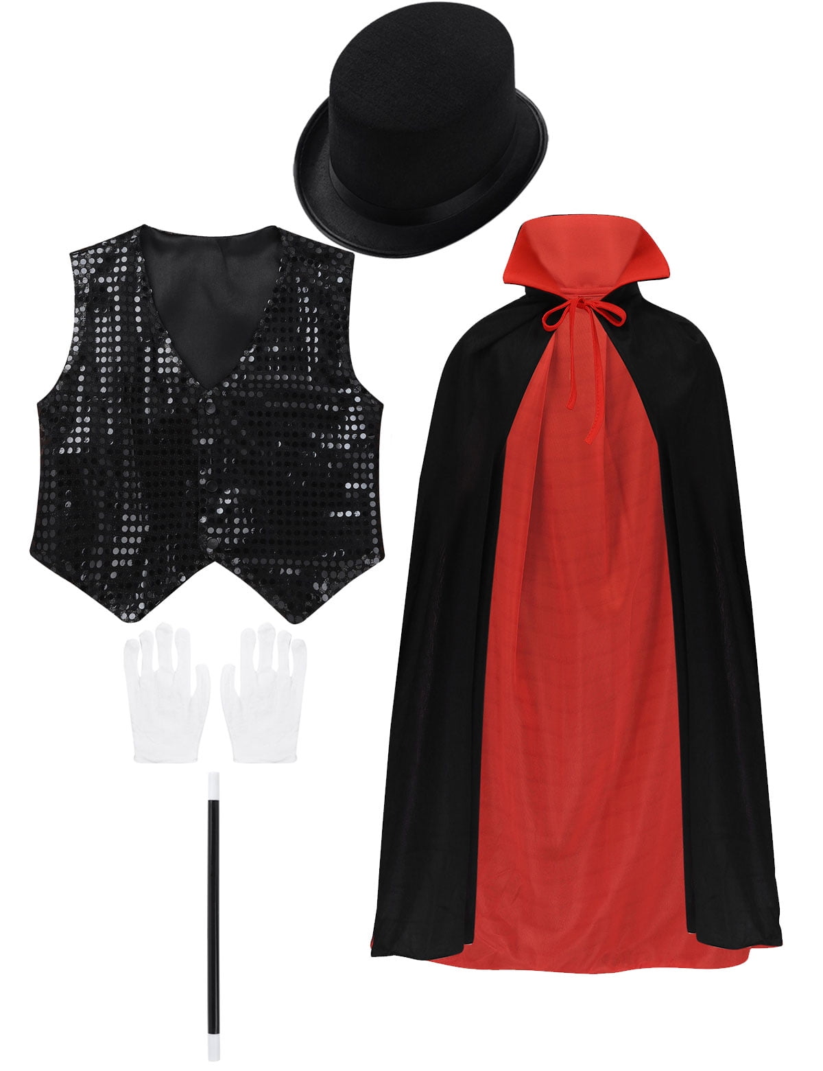 Moggemol Boys Magician Outfit Deluxe Set with Cloak Cape, Sequin Vest ...