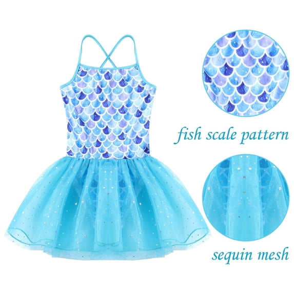 Moggemol Girls Glittery Mermaid Scales Printed Ballet Dance Tutu Dress ...