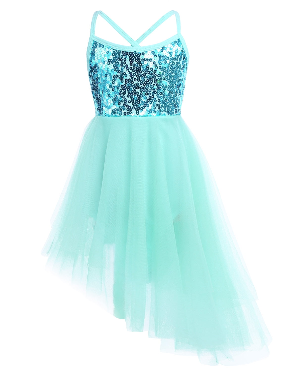 Moggemol Girls Lyrical Dance Dress Sequined Camisole Asymmetrical Tulle Skirt Leotard ...