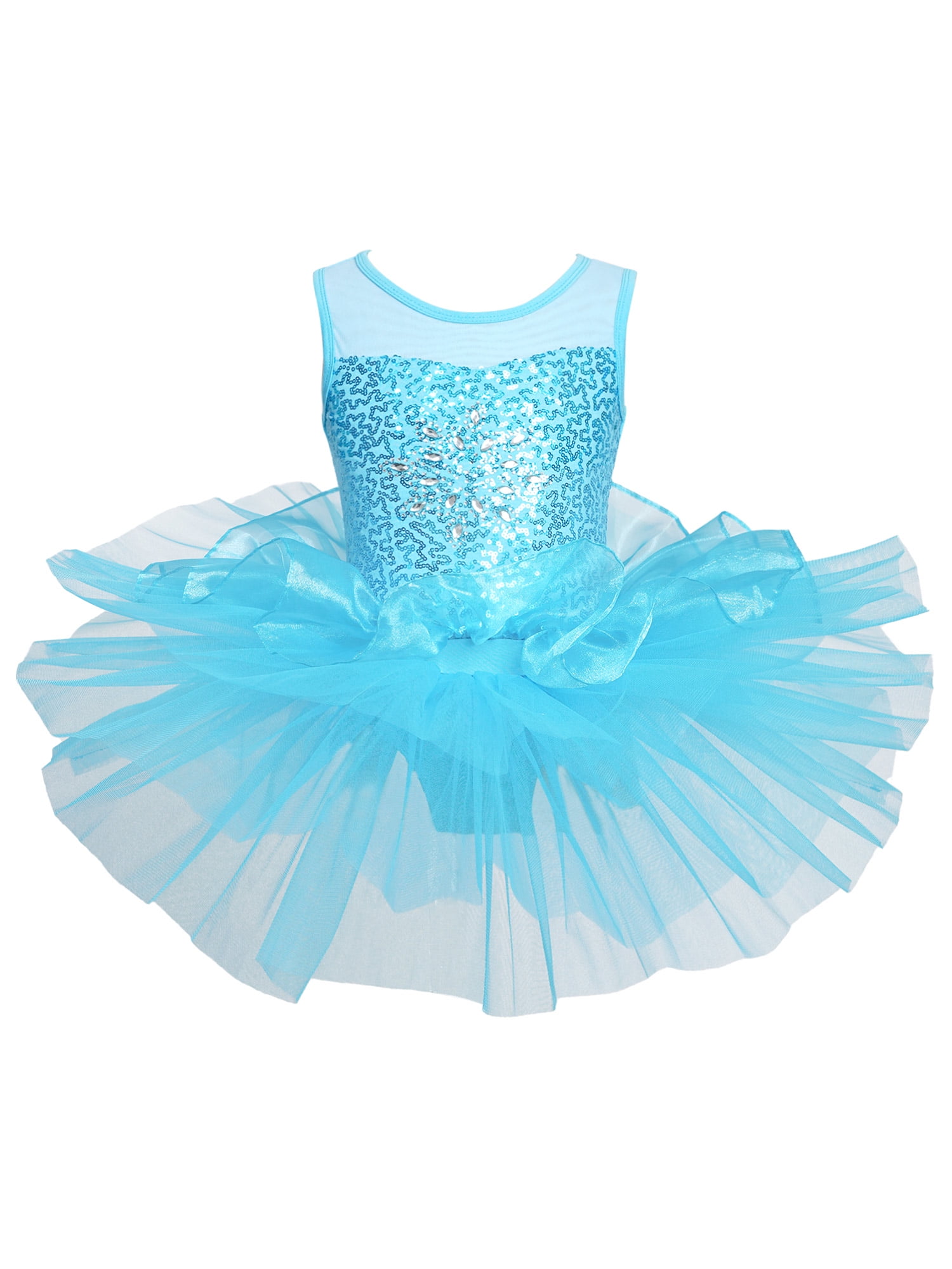 Moggemol Girls Sequined Sleeveless Ballet Dance Leotard Tutu Skirted ...