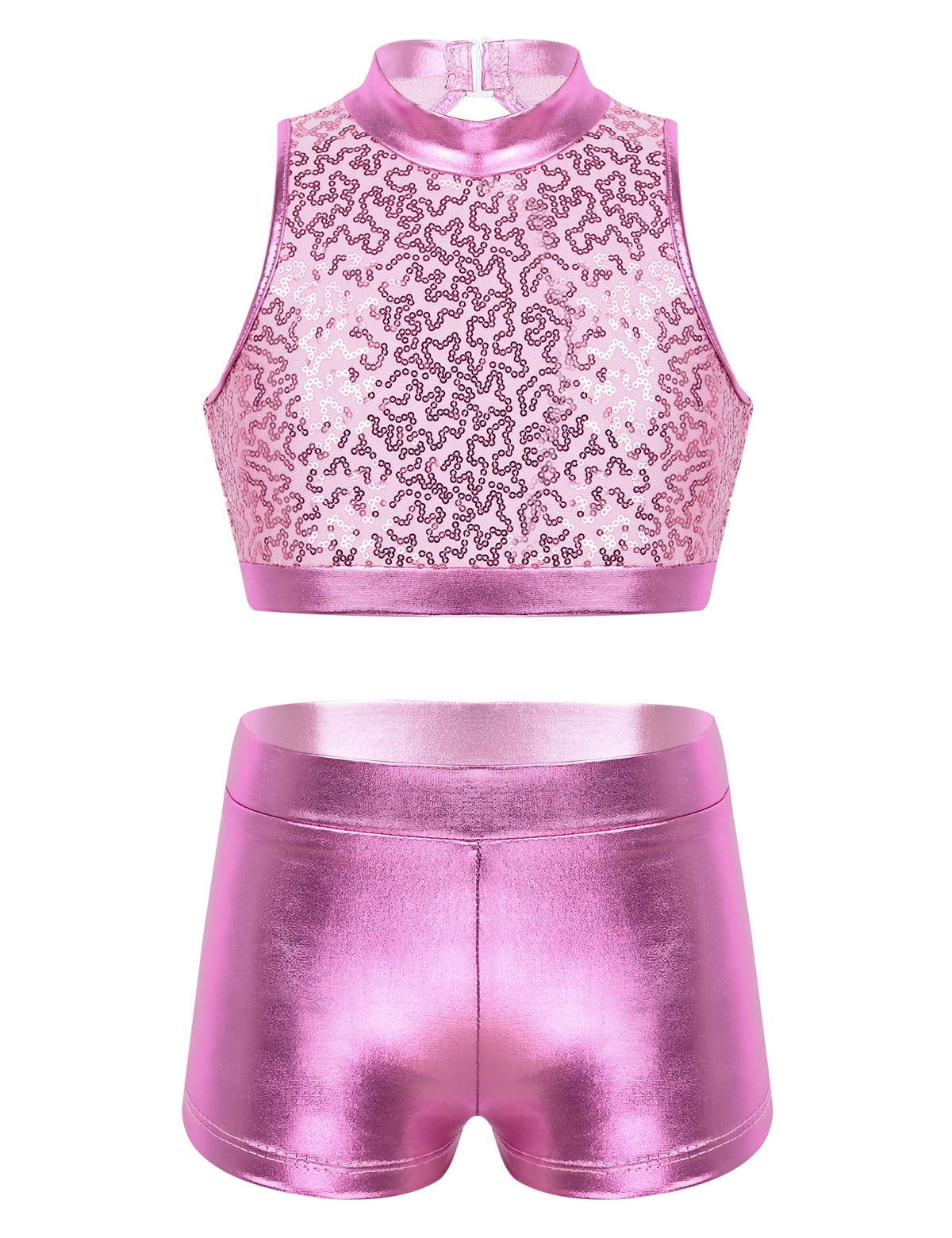 Moggemol Girls Two Piece Sequins Dance Outfit Cutout Back Crop Top with ...