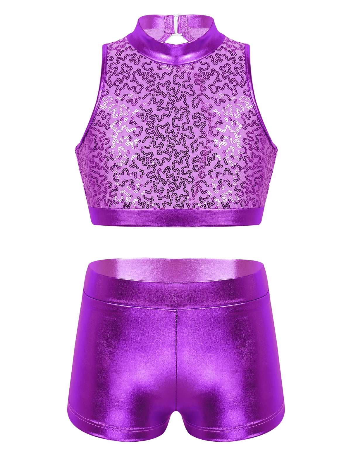 Moggemol Girls Two Piece Sequins Dance Outfit Cutout Back Crop Top with ...