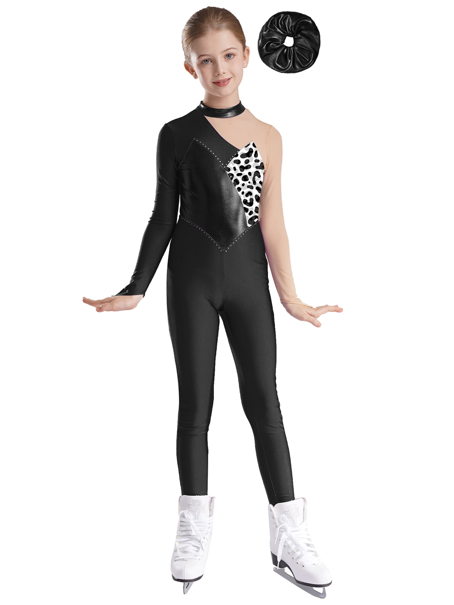 Moggemol Kids Girls Dance Unitard Jumpsuit Mesh Sleeve Full Body ...
