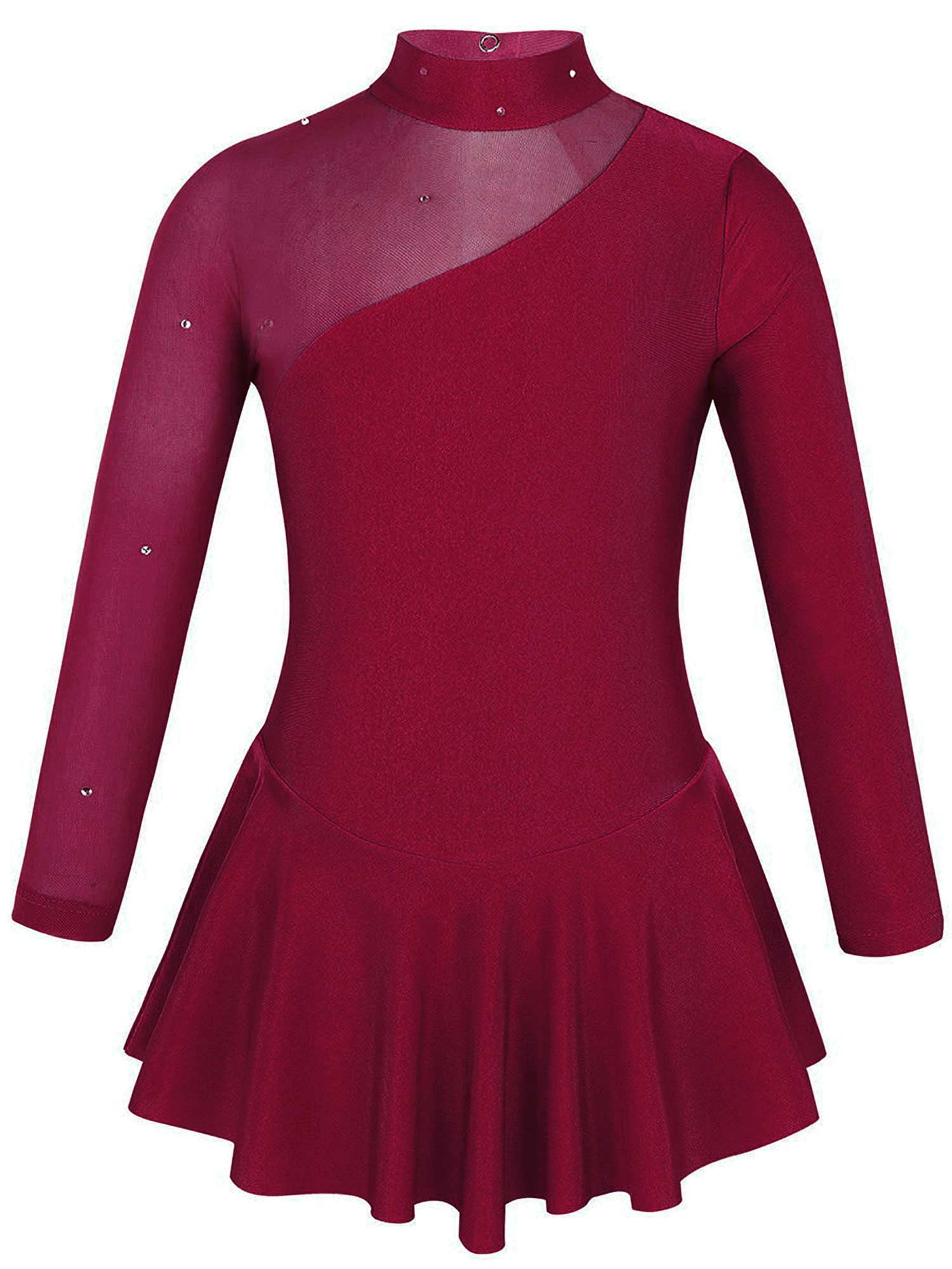 Moggemol Kids Girls Figure Ice Skating Leotard Dress Mesh Splice Roller ...