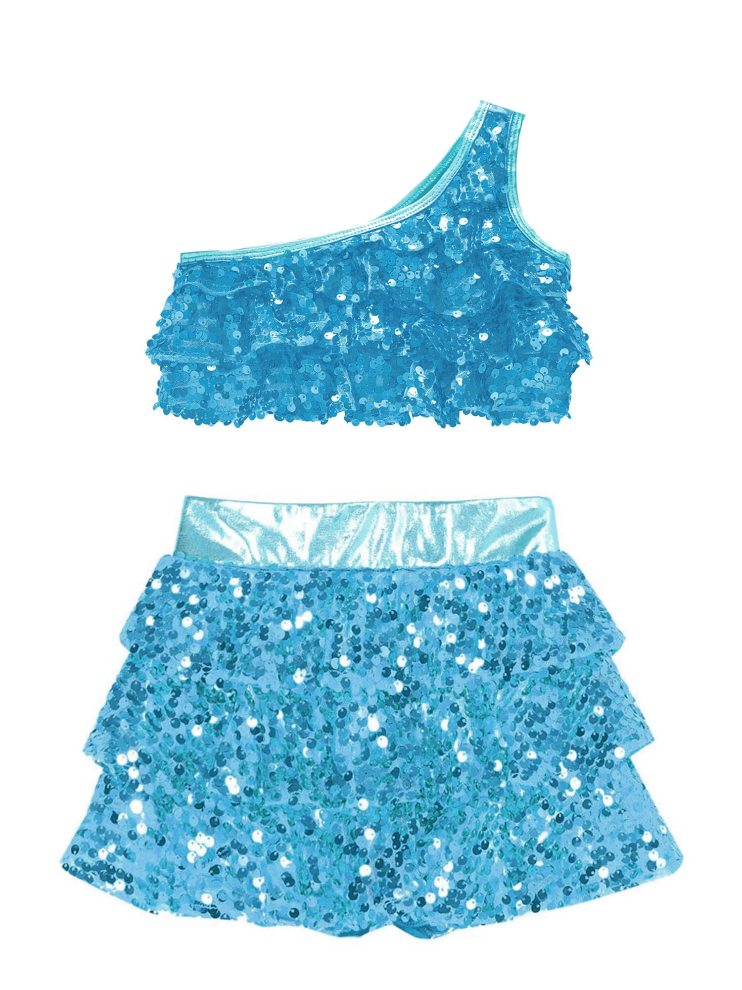 Moggemol Kids Girls Jazz Latin Modern Dance Outfits Sequin Crop Top ...