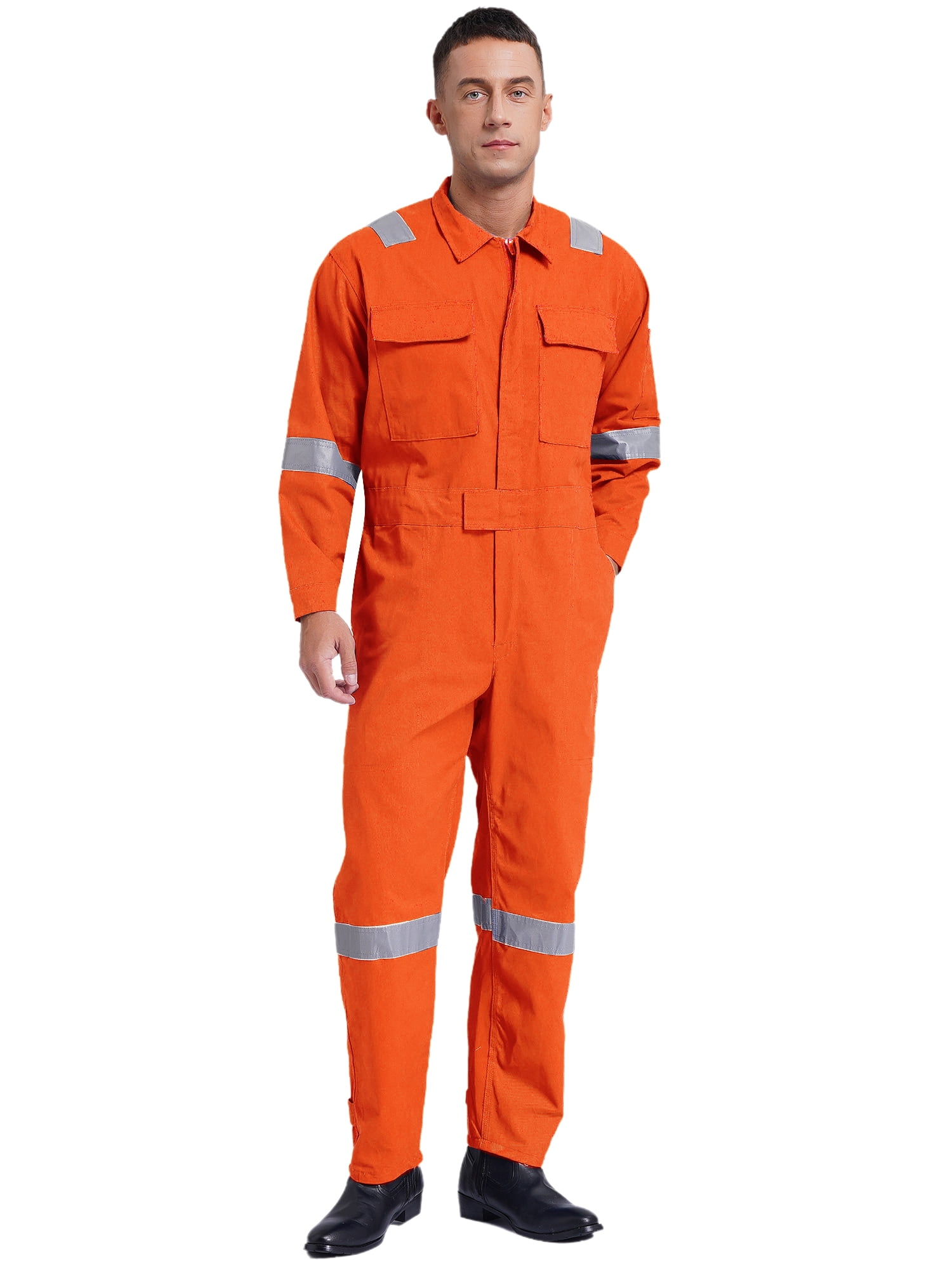 Moggemol Men's 100% Cotton Work Overalls Reflective Strips Jumpsuit ...