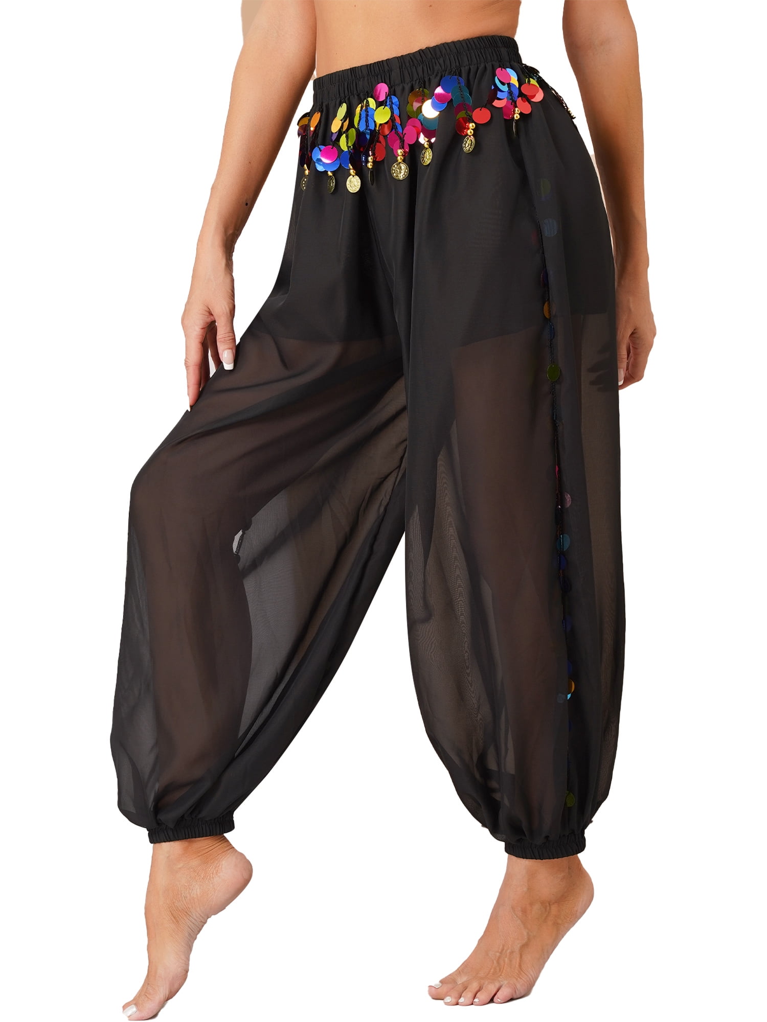 Moggemol Women's Belly Dance Harem Pants Shiny Sequin Coin Trouser ...
