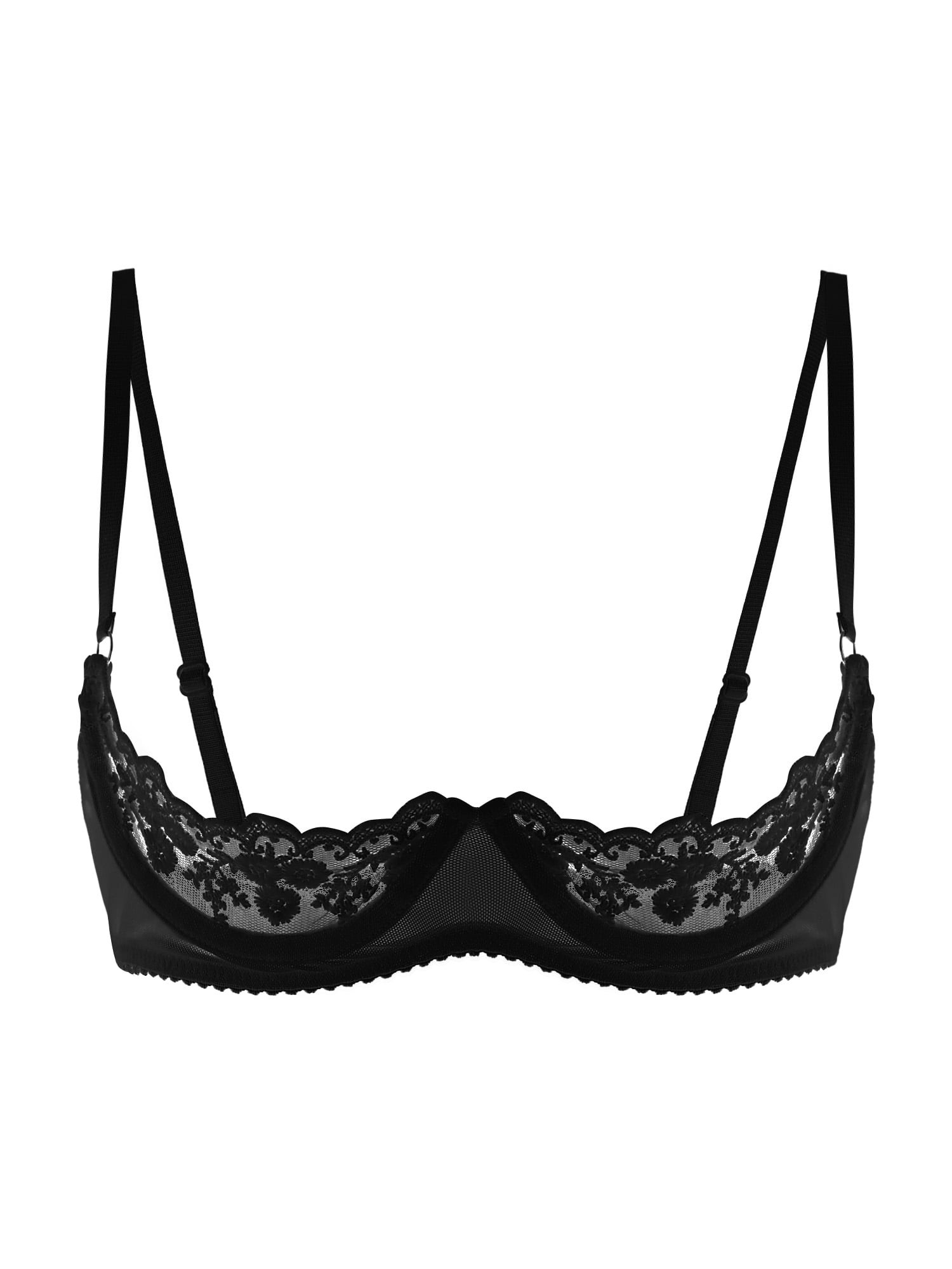 Moggemol Womens Scallop French Lace Shelf Bra Open Quarter Cup Underwire Bra Underbust Lingerie