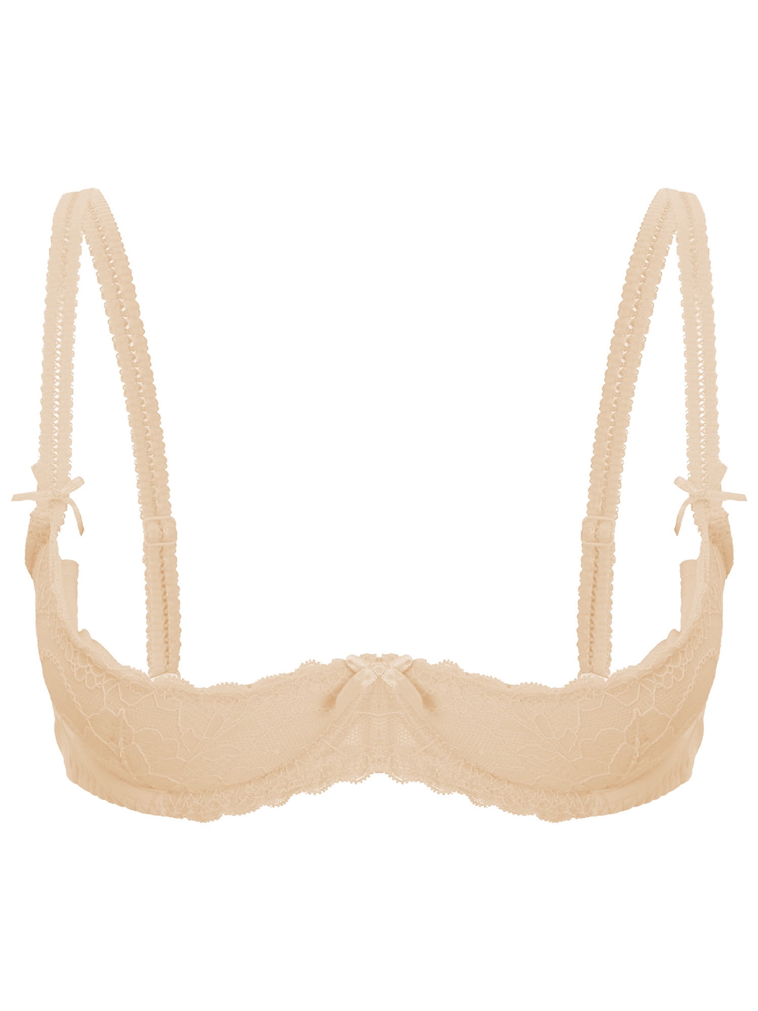 Moggemol Womens Lace 1/2 Cups Balconette Bralette Push Up Sheer Mesh Underwire Shelf Bra Tops ...