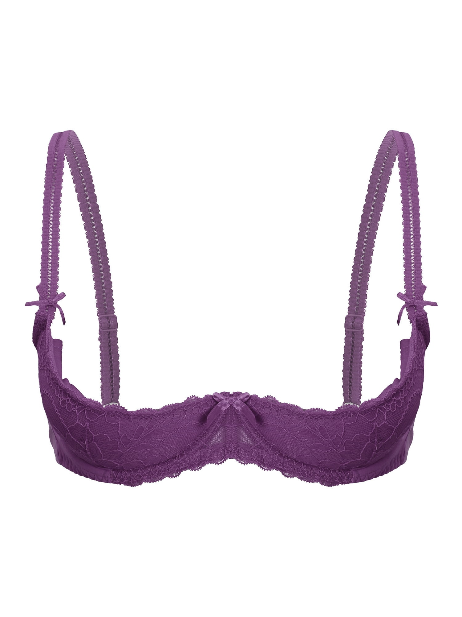 Moggemol Womens Lace 1/2 Cups Balconette Bralette Push Up Sheer Mesh ...