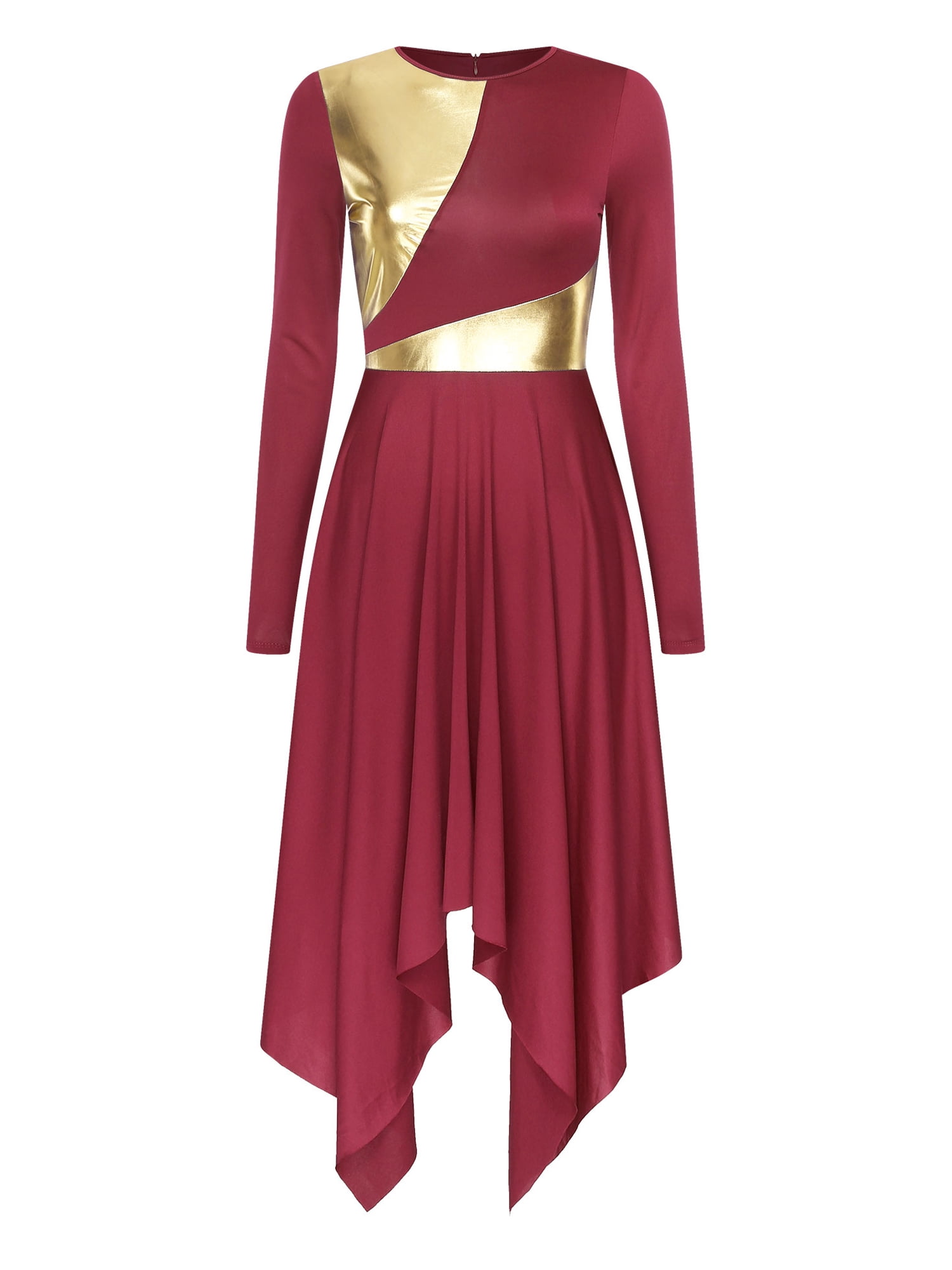 Moggemol Womens Long Sleeve Praise Dance Dress Color Block Worship Dance Dresses for Performance ...