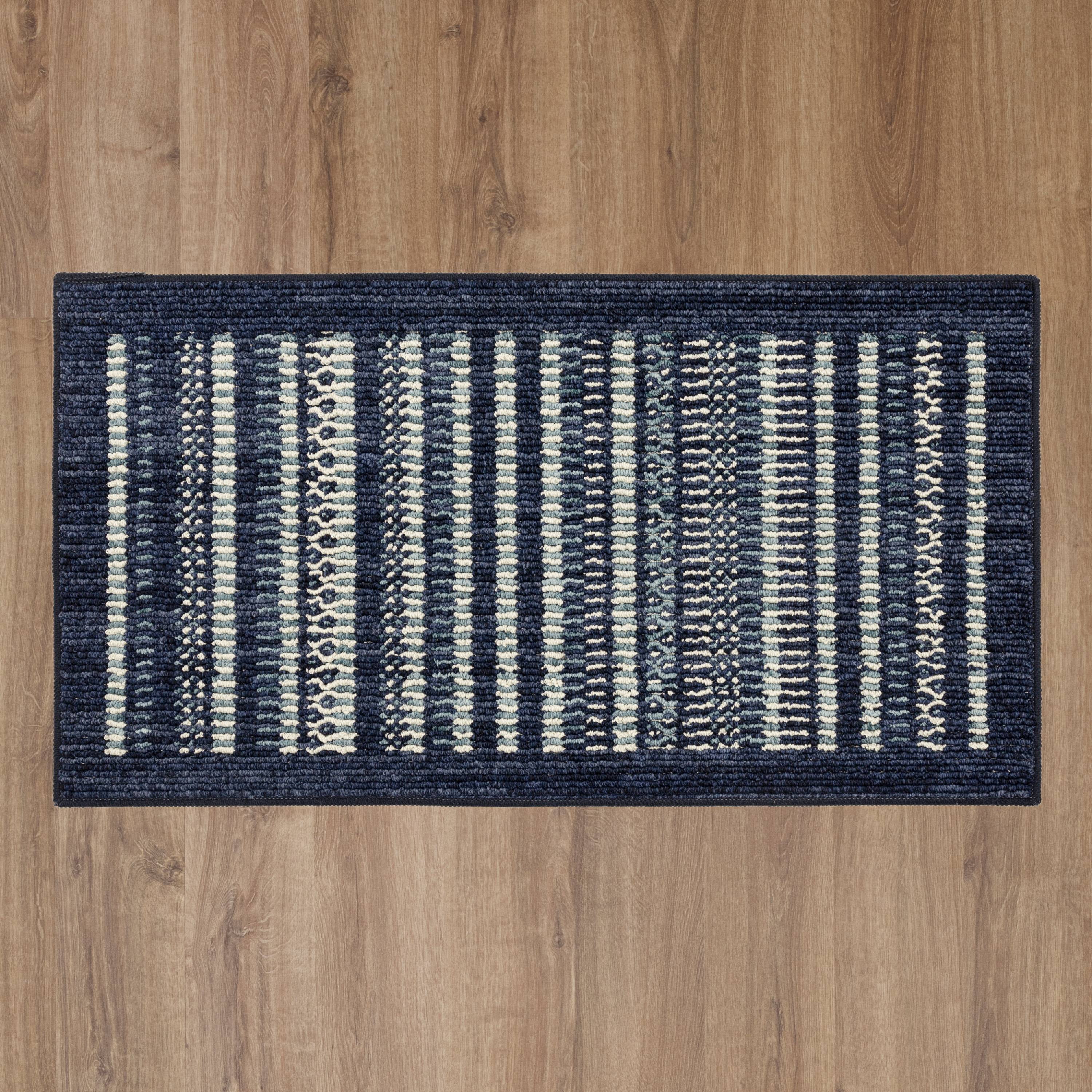 Mohawk Home Blue Striped Geometric Runner Rug 1'8 x 3' Washable Indigo ...