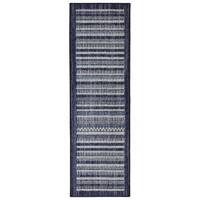 Mohawk Home Blue Mix Striped Runner 1'8 x 5 Durable Soft Eco-Friendly ...