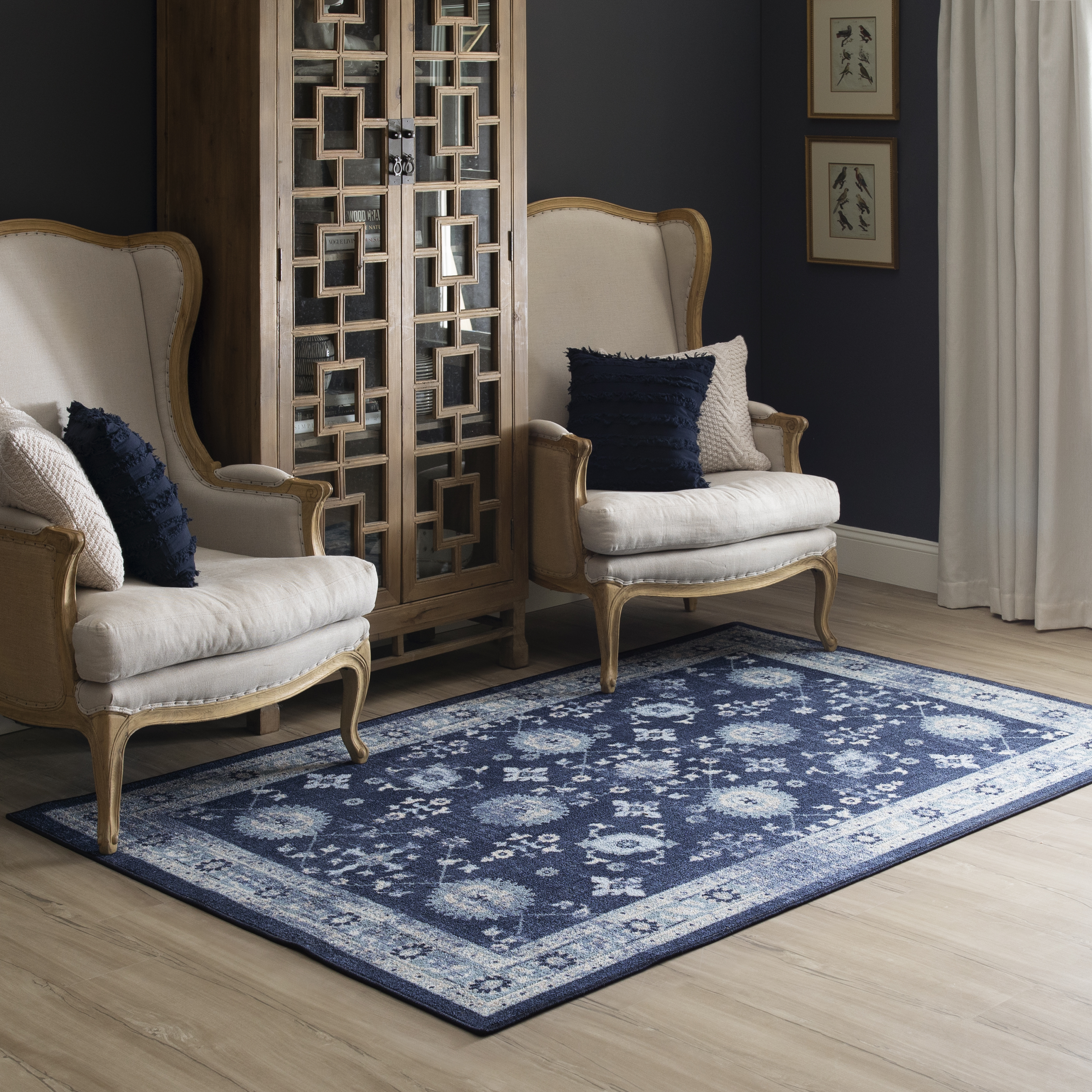 Mohawk Home Heritage Miley Navy Printed Area Rug, 5'x8', Blue - Walmart.com