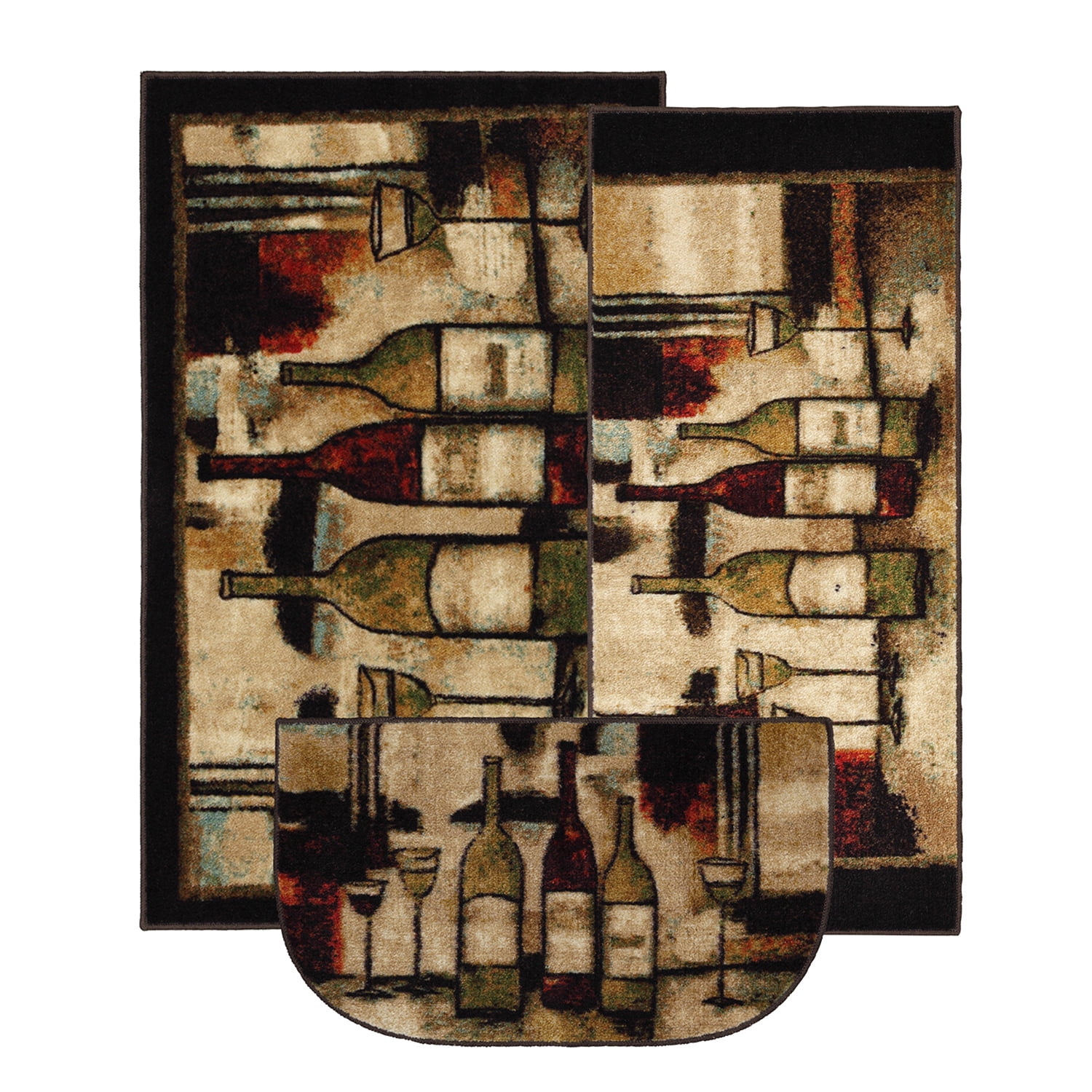 Mohawk Home Wine and Glasses Decorative Bottle Rugs, 3 Piece Kitchen ...