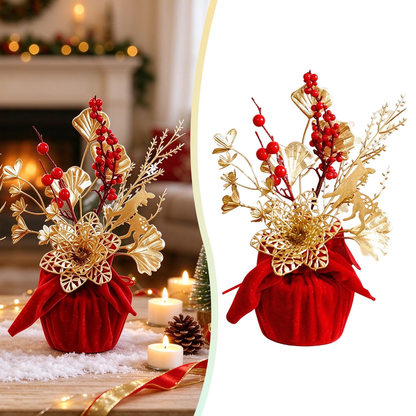 Mohdy Chinese New Year Artificial Berry Tabletop Arrangement, Red ...