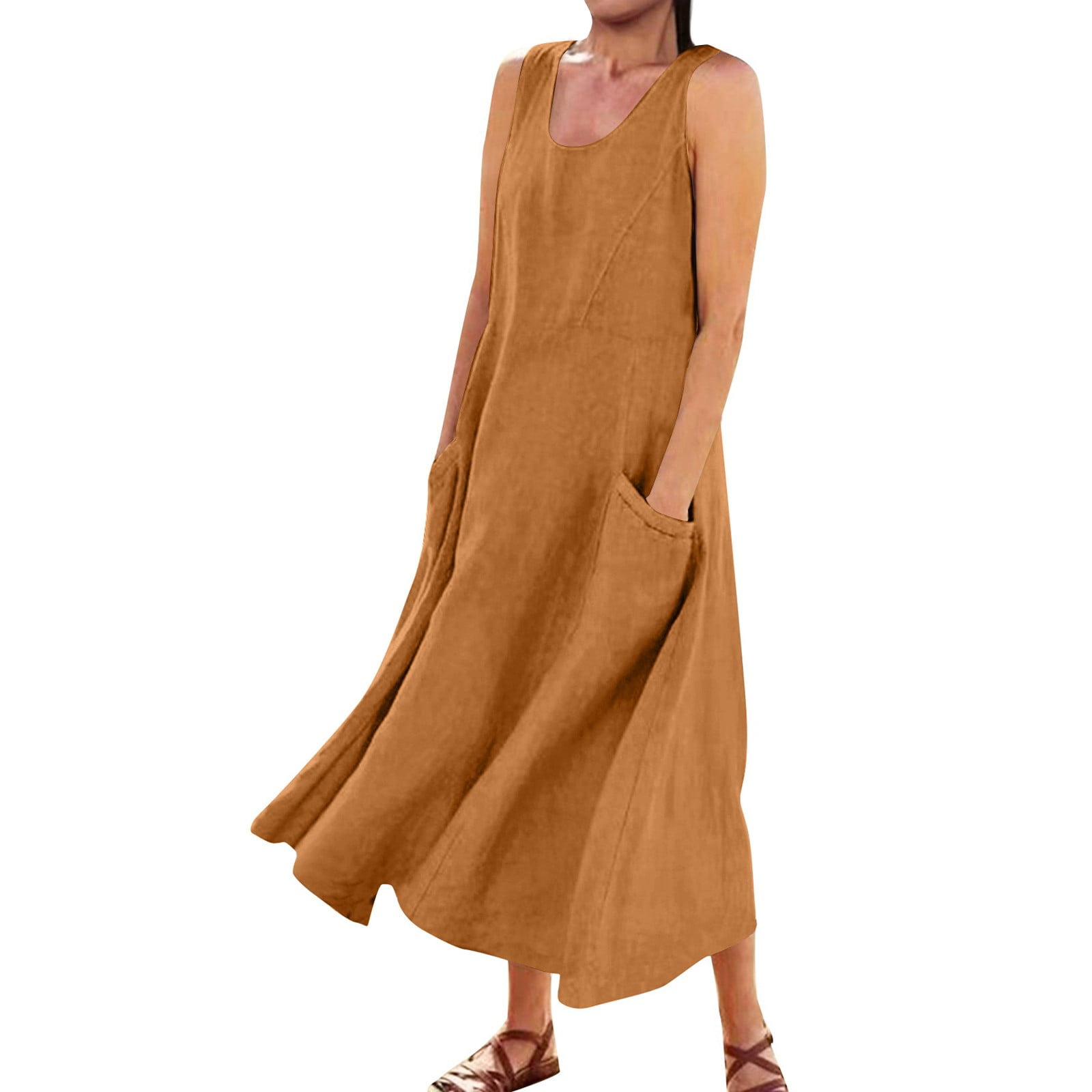 Mohiass 2024 Cotton Linen Sleeveless Plus Size Dresses for Women ...