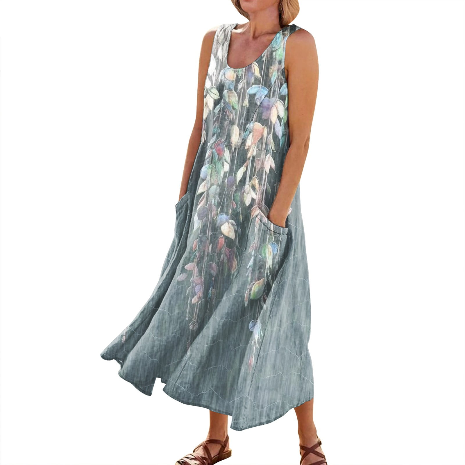 Mohiass 2024 Cotton Linen Sleeveless Plus Size Dresses for Women ...
