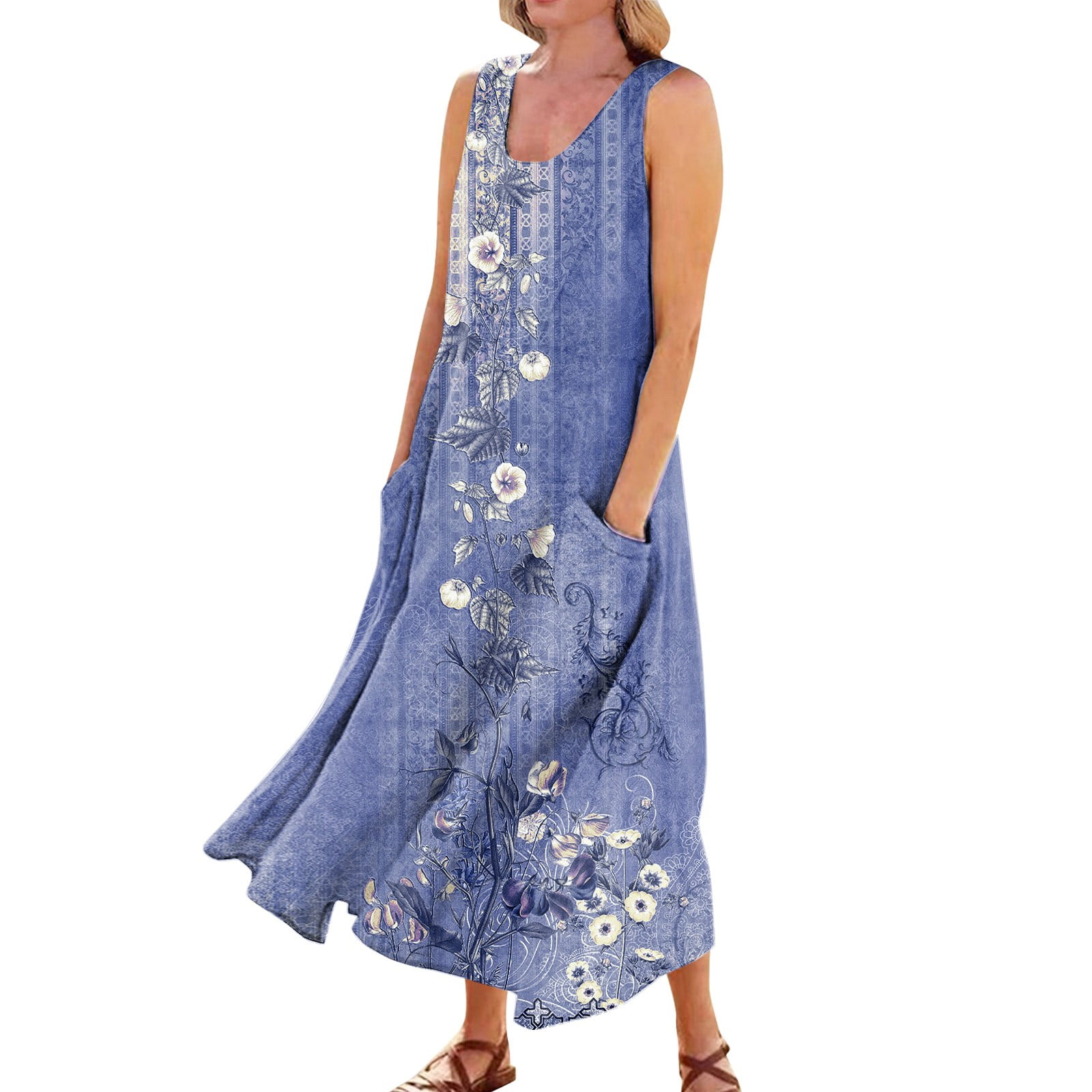 Mohiass 2024 Cotton Linen Sleeveless Plus Size Dresses for Women ...