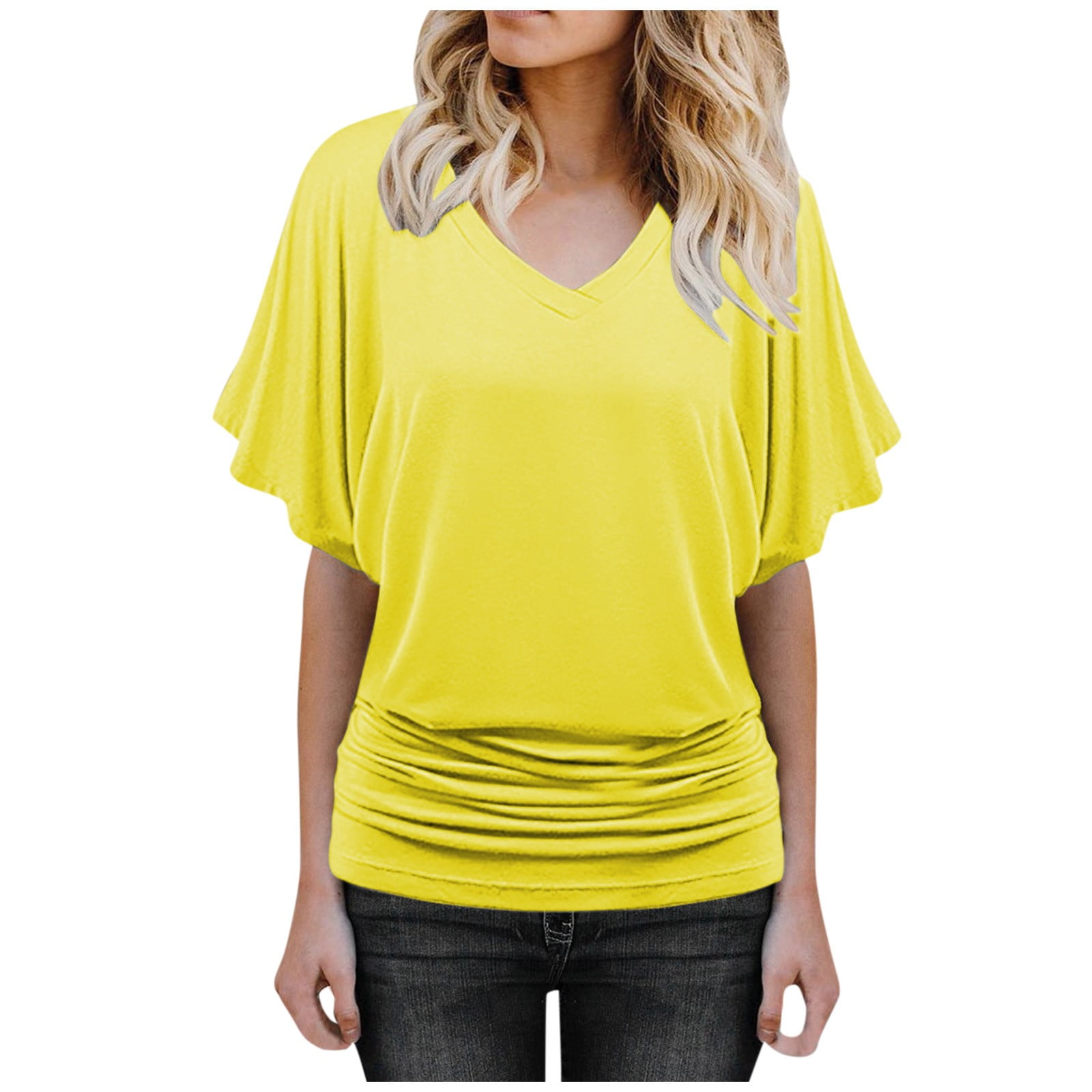 Mohiass Batwing Short Sleeve Dolman Tops for Women Plus Size Banded ...