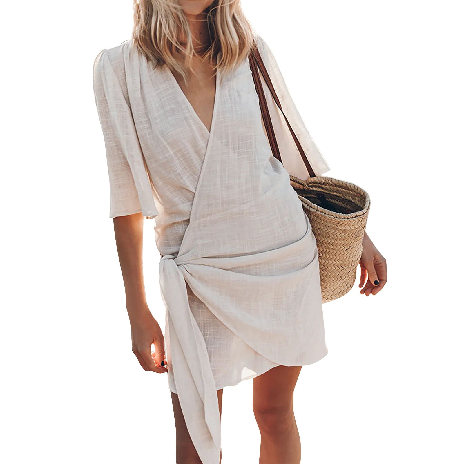 Mohiass Beach Dress for Women 2024 Swimwear Coverups Sarong Wrap Dress ...