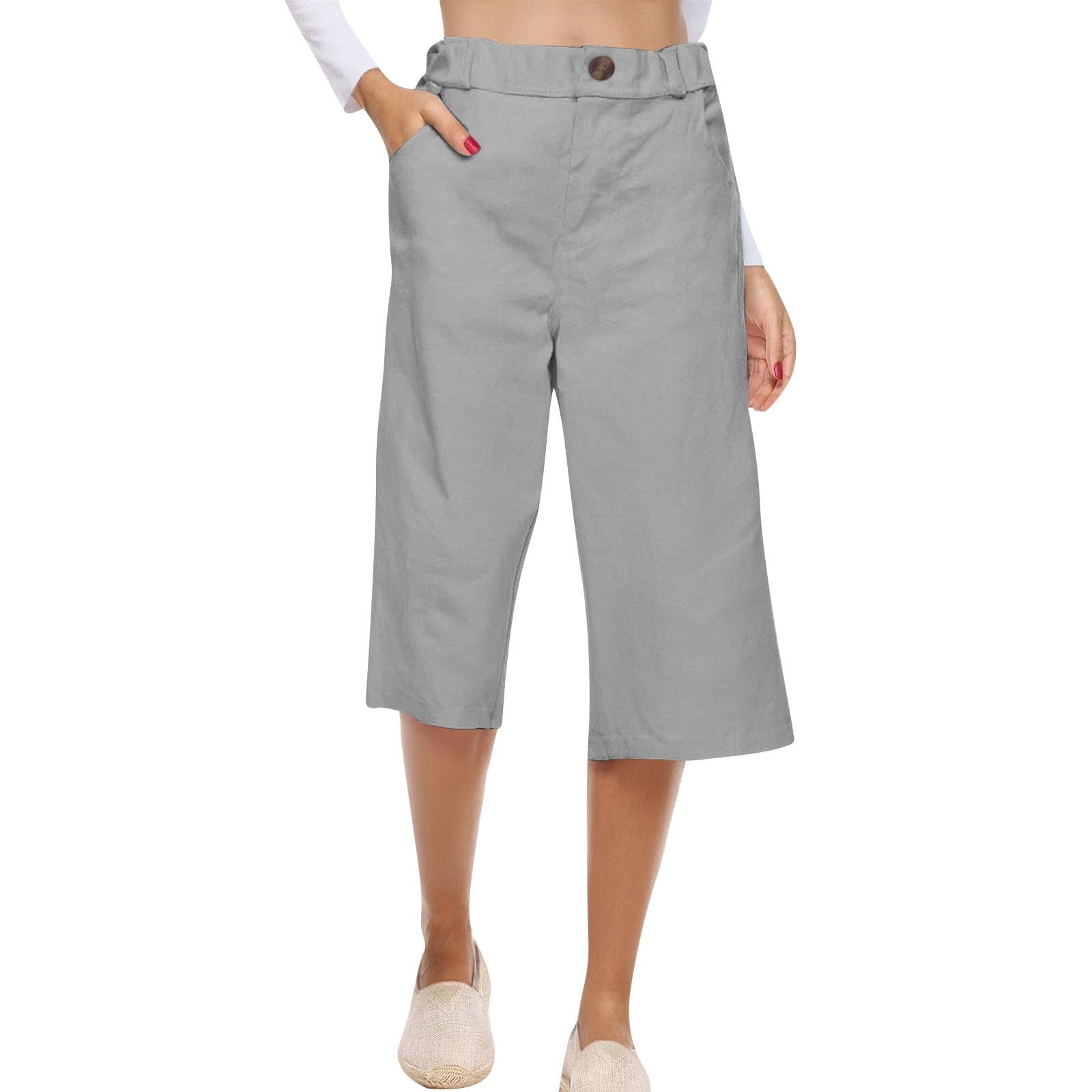 Mohiass Capri Pants for Women High Waisted Wide Leg Linen Capris Pull ...