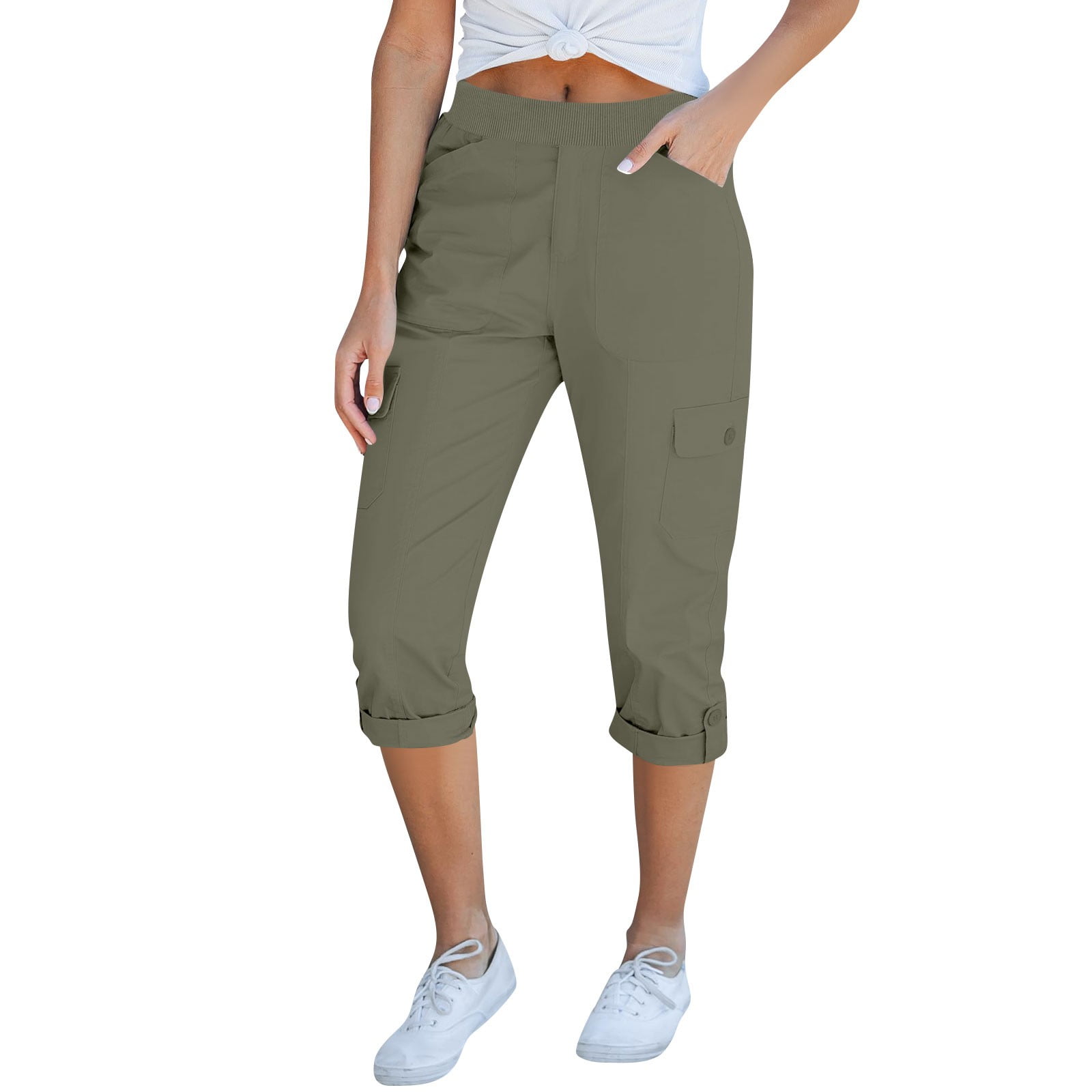 Mohiass Cargo Capris for Women Stretch Lightweight Hiking Pants Elastic ...