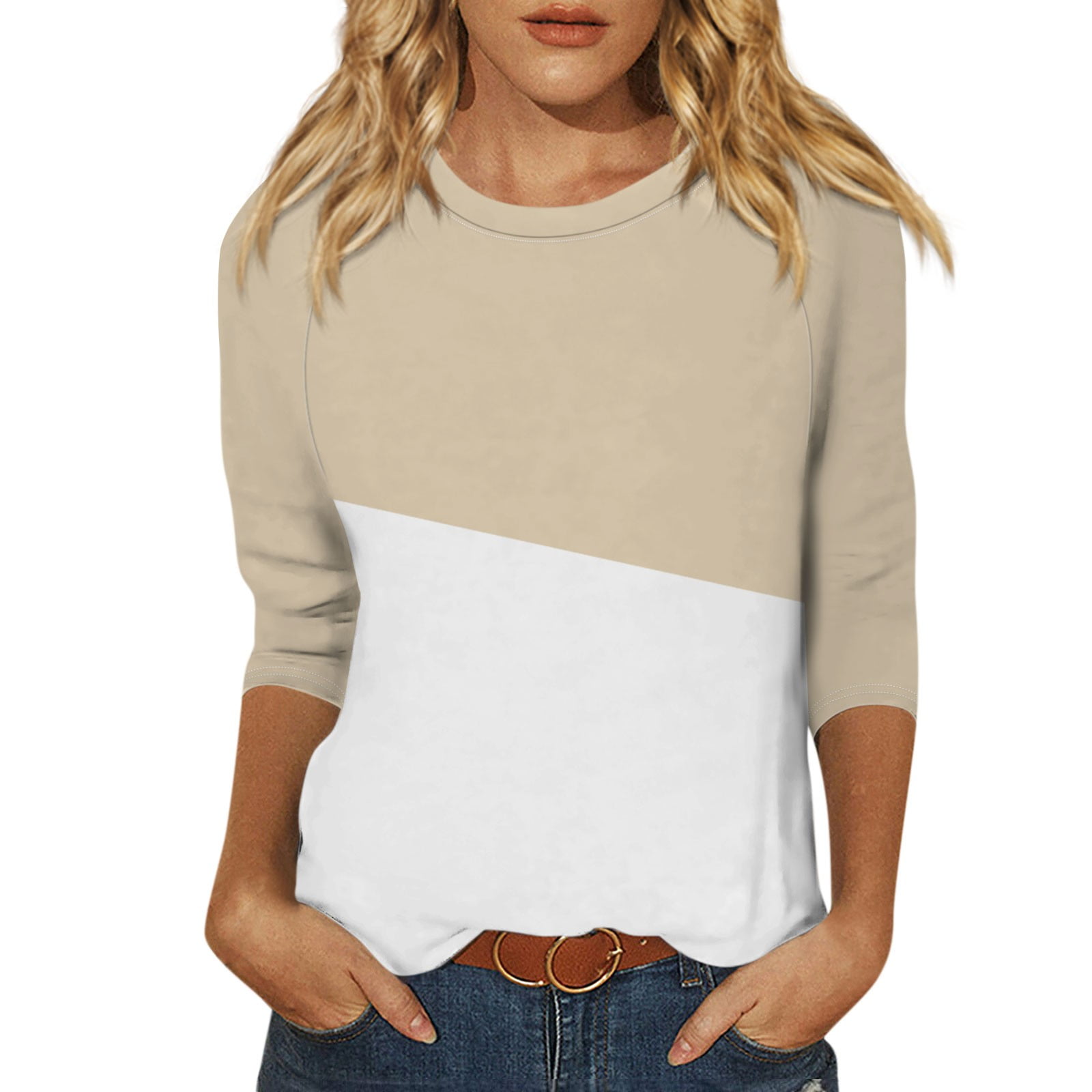 Mohiass Crew Neck Color Block Shirts for Women Raglan 3/4 Sleeve T ...