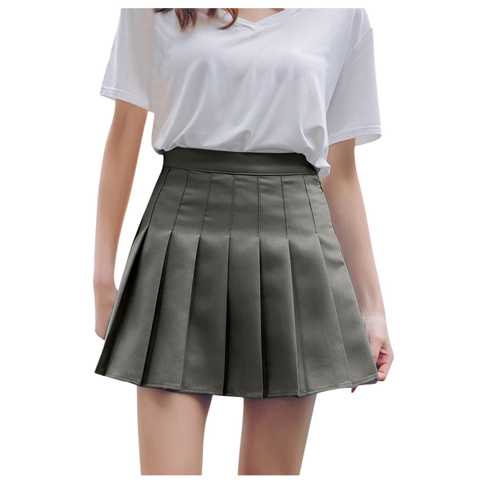 Mohiass Girls Women High Waisted Pleated Skirt Plain Plaid A-line Mini Skirt Skater Tennis ...