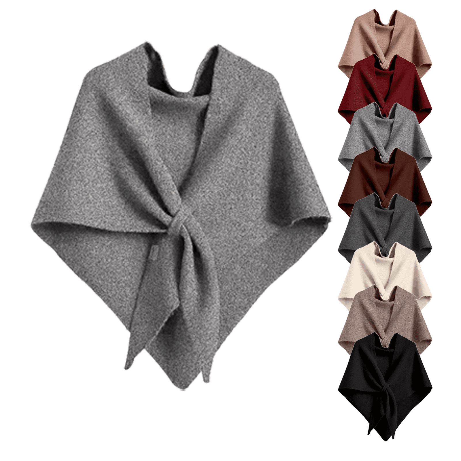 Mohiass Knotted Triangle Wool Scarf for Women - Gray Wool Blend Shawl ...