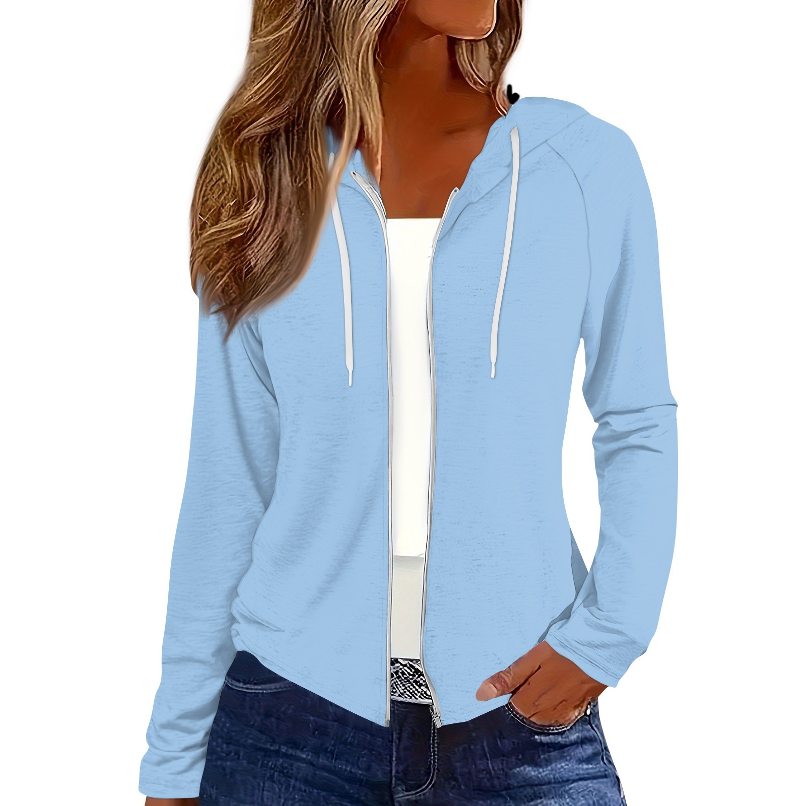 Mohiass Lightweight Zip Up Hoodies for Women Hooded Sweatshirts Long ...